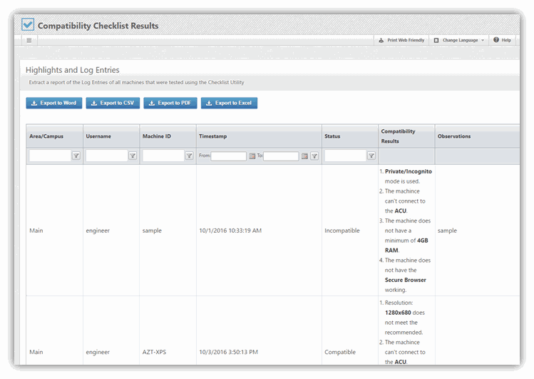 View Compatibility Checklist Log