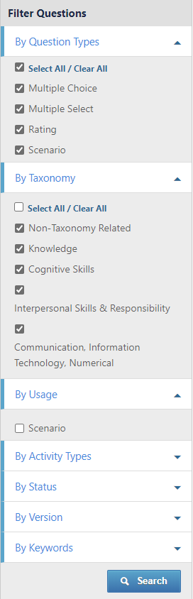 Search and Fitler for questions